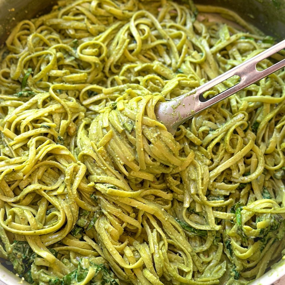 High Protein Pesto Pasta (Dairy Free!) | Jackfruitful Kitchen