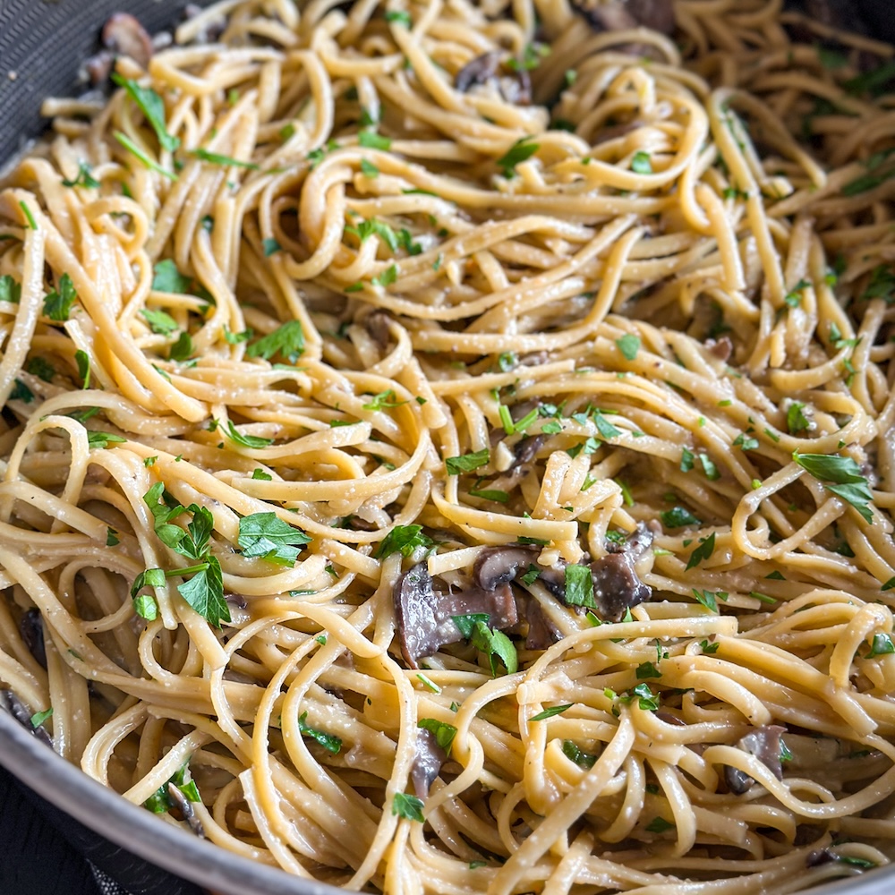 One-Pan Creamy Truffle Mushroom Pasta | Jackfruitful Kitchen